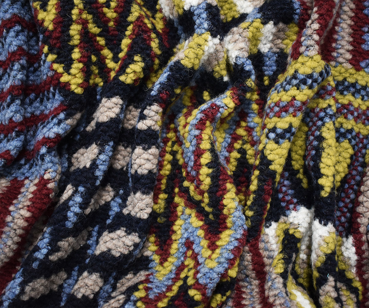 5 1/4 YD PC-Navy-Red-Multi Italian Boiled Wool-Poly Tribal Pattern Tex ...